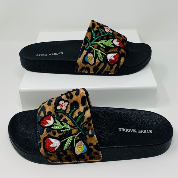 Steve Madden | Shoes | Steve Madden Patches Slide Leopard Slippers ...